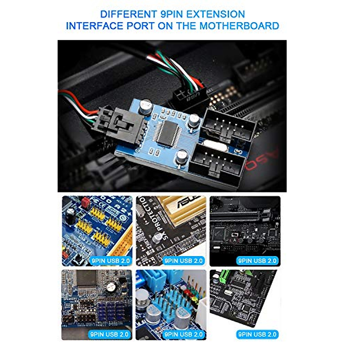Rocketek Motherboard USB 2.0 9pin Header 1 to 2 Extension Hub Splitter Adapter - Converter MB USB 2.0 Female to 2 Female - 30CM Cable USB 9-pin Internal Cable 9 pin Connector Adapter Port Multiplier …