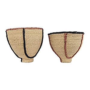 Creative Co-Op 15" & 16" Handwoven Natural Seagrass Jute Trim (Set of 2 Sizes) Baskets, Multicolor