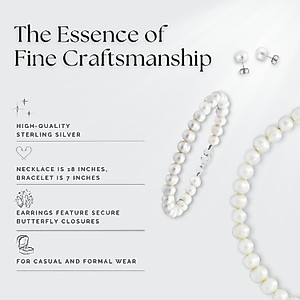 SEA OF ICE Freshwater Cultured Pearl 5mm-6mm Necklace Bracelet and Stud Earrings Silver Jewelry Set for Women