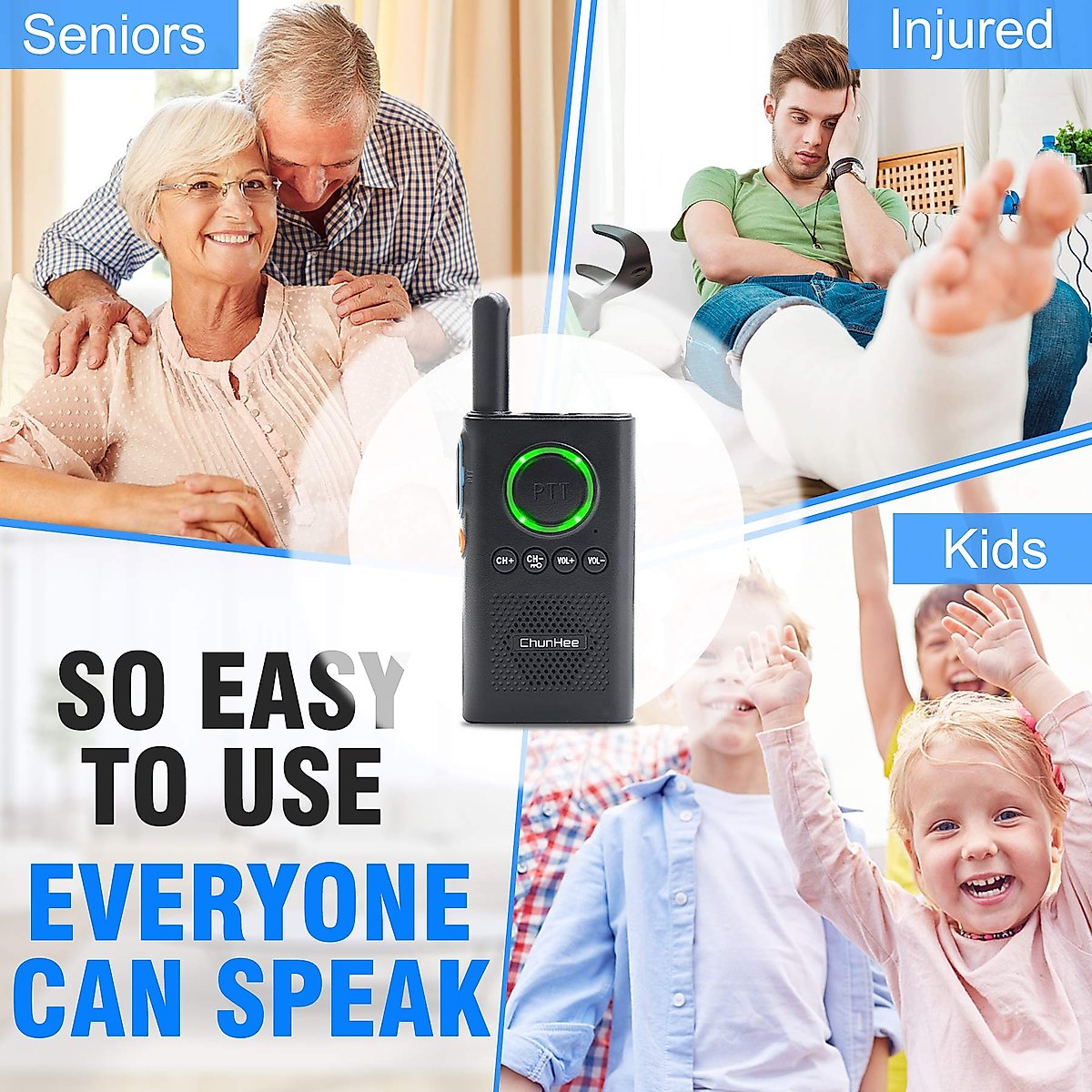 ChunHee Intercoms Wireless for Home-Home Intercom for Elderly-Business Intercom System Room to Room Communication 1.5 Miles Long Range 16 Channel Intercom System for Office/Camping/Hiking/Vacation