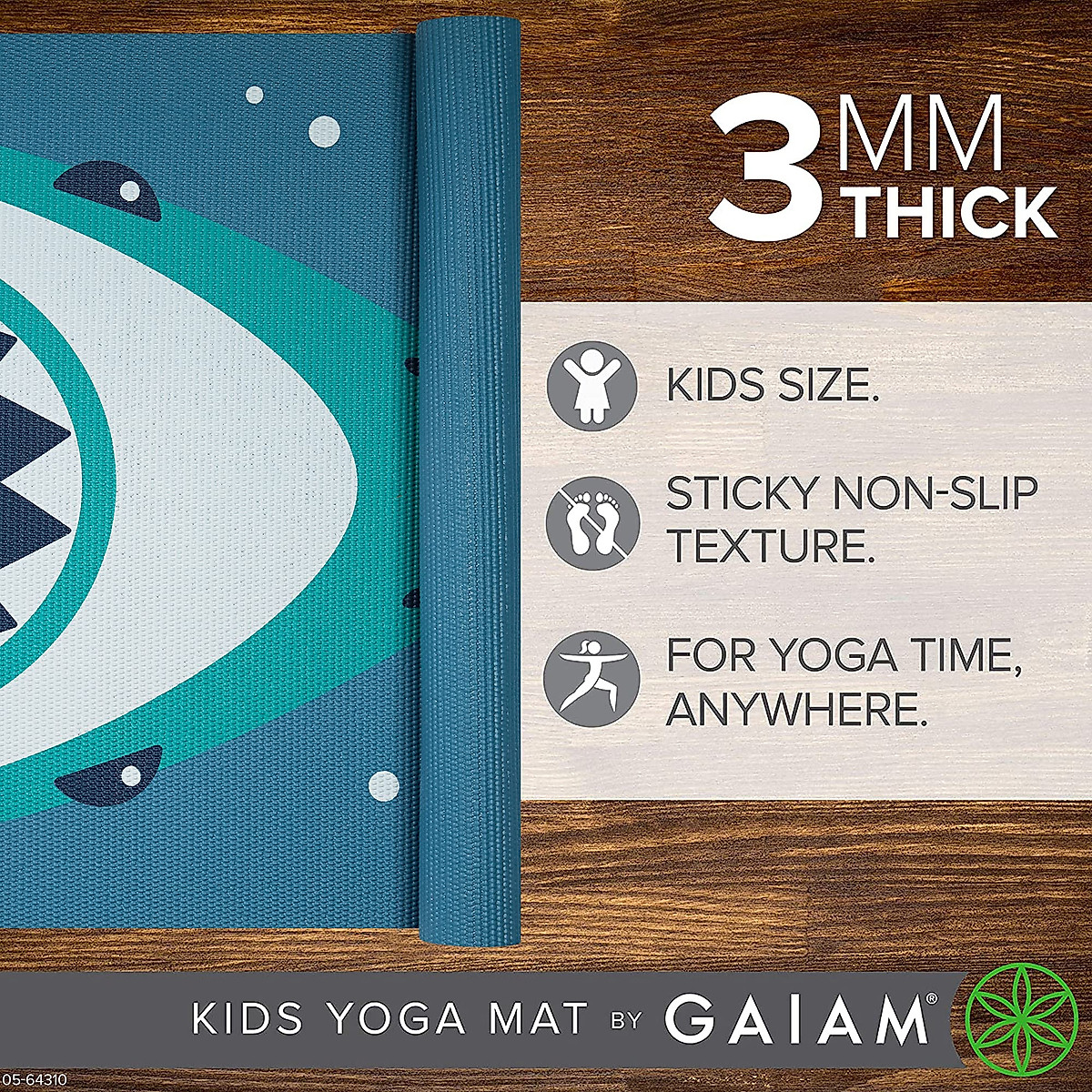 Gaiam Kids Yoga Mat Exercise Mat, Yoga for Kids with Fun Prints - Playtime for Babies, Active & Calm Toddlers and Young Children (60" L x 24" W x 3mm Thick) - Chomper
