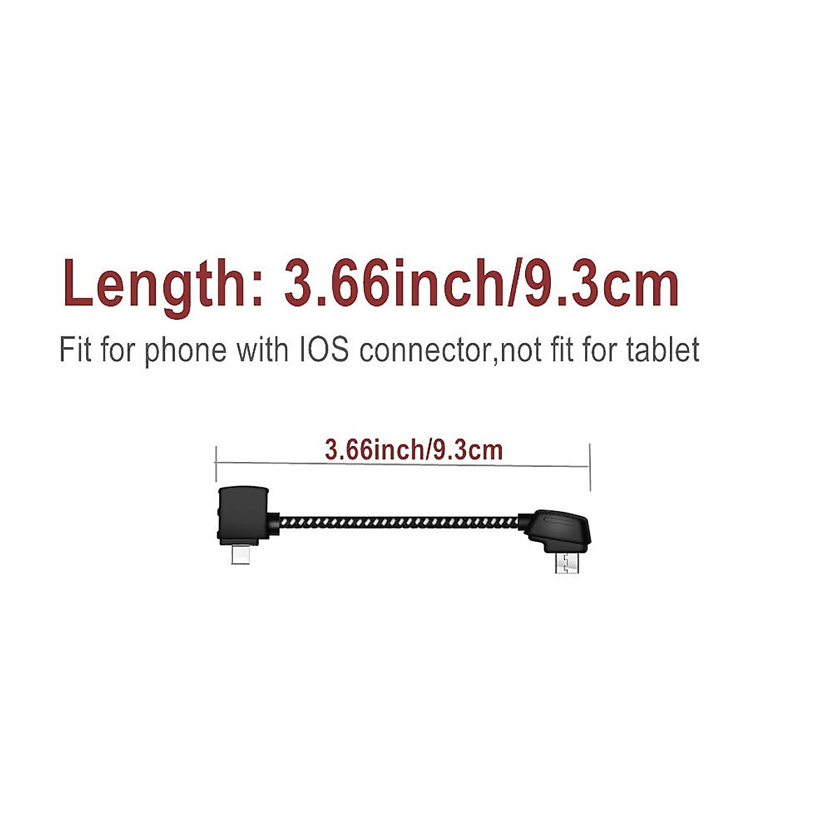 Hanatora 3.66 Inch Micro AB to iOS Remote Controller Cable for DJI Mavic Mini,Mini SE,Mavic 2 Pro/Zoom,Mavic Air,Mavic Pro Platinum, Phone OTG Nylon Braided Data Cord Accessories(iOS Connector)