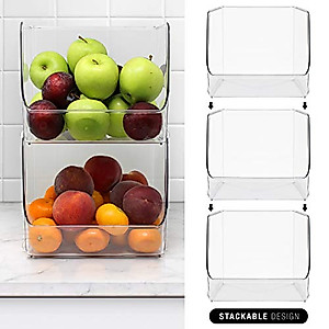 Sorbus Open Plastic Storage Bins Clear Pantry Organizer Box Bin Containers for Organizing Kitchen Fridge, Food, Snack Pantry Cabinet, Fruit, Vegetables, Bathroom Supplies (4-Pack)