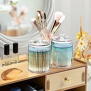 WELLDAY Apothecary Jars Bathroom Storage Organizer with Lid - 14 oz Qtip Holder Storage Canister, Summer Beach Starfish Clear Plastic Jar for Cotton Swab, Cotton Ball, Floss Picks, Makeup Sponges,Hair