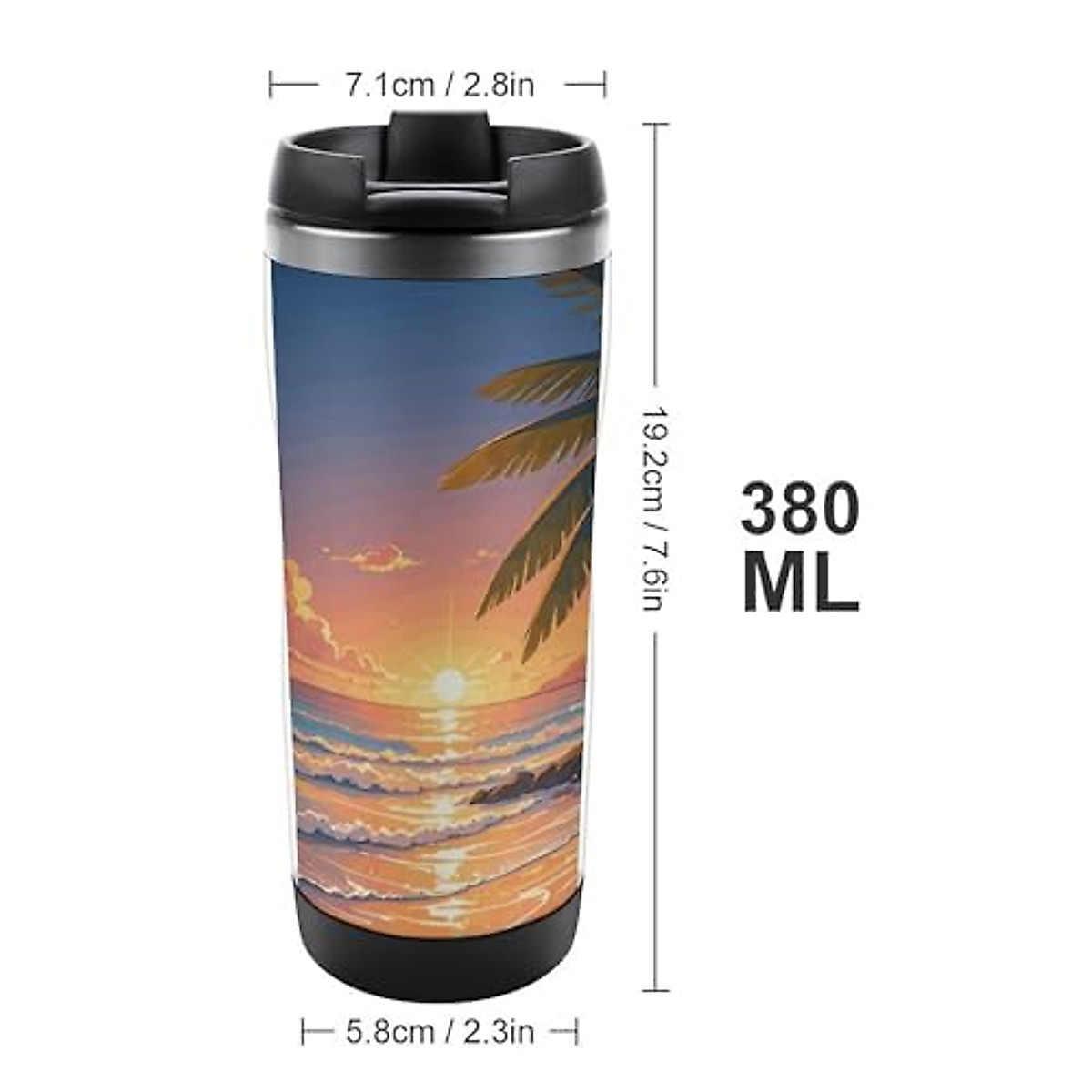 RTFGHJS 13oz Vacuum Insulated Stainless Steel Tumbler with Leakproof Lid Tropical Beach Palm Tree 304 Stainless Steel Travel Mug Wide Mouth Coffee Cup for Hot & Cold Drinks (380ml)