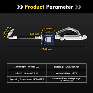 GCIUEMMH Digital Oil Control Valve Meter Nozzle - Pneumatic Oil Gun with 1/2" inch NPT Inlet Electronic Oil Meter Gun 100bar Max Pressure 1-35 L/min Digital Fuel Oil Nozzle with Flow Meter LCD Display