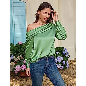 Womens Tops Dressy Casual Sexy Cute Satin Tops Peplum Light Green S