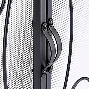 Uniflame Single Panel Black Wrought Iron Ornate Fireplace Screen with Doors