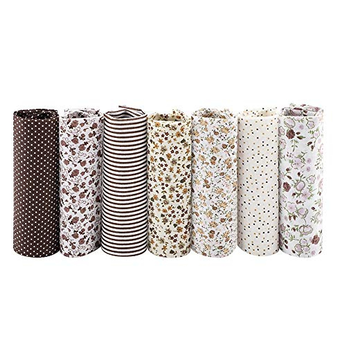 7 Pcs DIY Square Coffee Dot Assorted Cotton Fabric,25x25cm Pre Cut Floral Cloth Bedding Kit Quarters Bundle for Handmade Crafts(25 * 25)