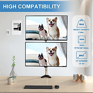 Joy Seeker Dual Monitor Desk Mount Stand, Vertical Stack Screen Monitor Riser Fits Two 13 to 32 inch LCD LED Screen with Height Adjustable, Tilt, Swivel, Holds up to 17.6lbs in Vertical Position