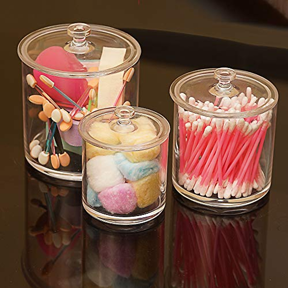 SIMACOCINA Qtip Holder Set of 3 - Multipurpose Acrylic Cotton Ball Jars - Containers for Organizing - Clear Plastic Storage Canisters