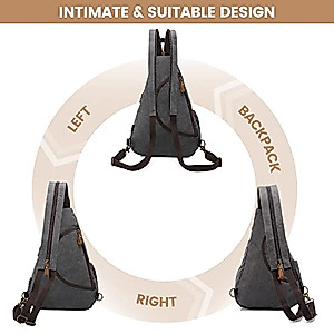 Sucipi Canvas Sling Bag for Women Sling Backpack Lightweight Crossbody Shoulder Bag for Men Small Backpack for Hiking Travel Cycling Walking USB Charger Port Dark Grey