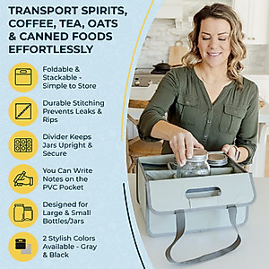 Jar Organizer 6 Mason Jar Bottle Carrier Foldable Stackable Organizer Storage Tote Bag with Handles, Removable Divider for Organizing, Storing, Carrying Ball Canning Jars, Drinking Jar Cups, Tumblers