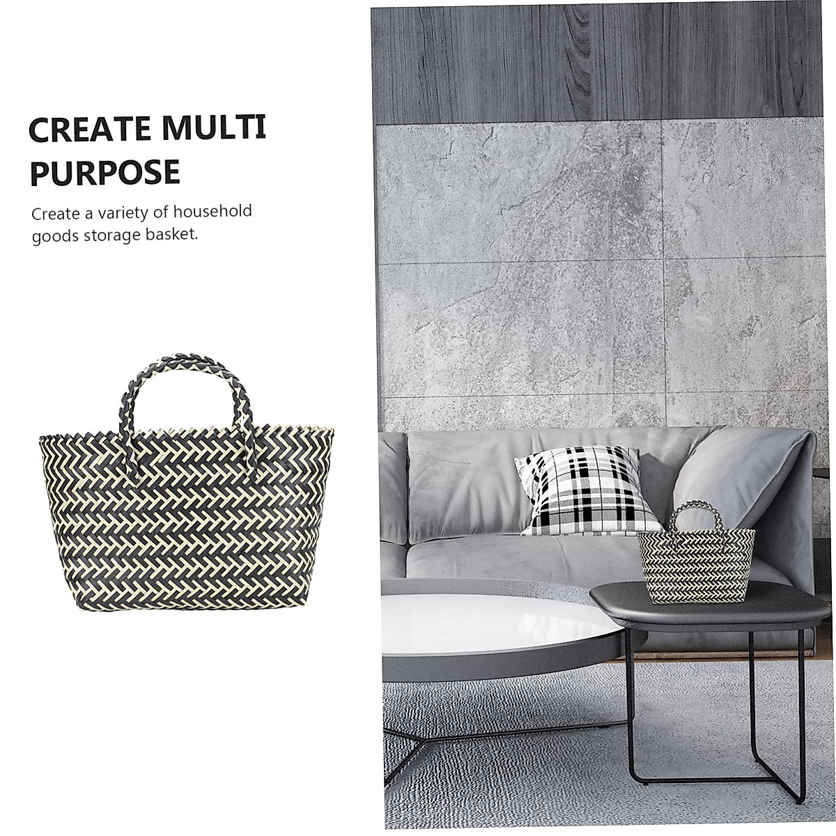 SHOWERORO Handwoven Bag Striped Large Knit Basket Women's Casual Bag Black Small 1pc