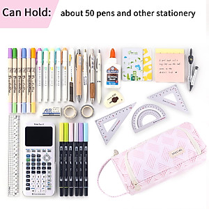 EASTHILL Large Capacity Pencil Case Pouch School Supplies, Aesthetic Stationery Pen Case Bag for Girls Women-Light Pink A