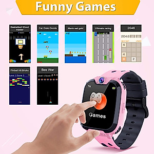 Smartwatch for Kids-Kids Smart Watch with Clock Phone for Girls Boys HD Touchscreen with Call SOS Music Player Games Camera Calculator Alarm Clock Smart Watch Birthday Gifts for Kids Age 4-12 PINK