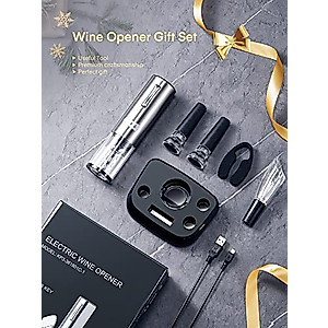 KNIPAN Electric Wine Opener 5-IN-1, Automatic Wine Bottle Openers with Foil Cutter, Wine Aerator Pourer, Vacuum Stopper, Rechargeable Electronic Corkscrew Wine Opener Kit