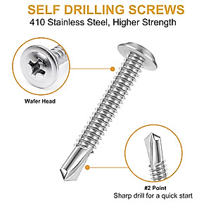 VIGRUE 185Pcs #8 Truss Head Self Tapping Screws, 410 Stainless Steel Low Profile Self Drilling Tek Screw Assortment Kit, Length 1/2'' to 1-1/2''