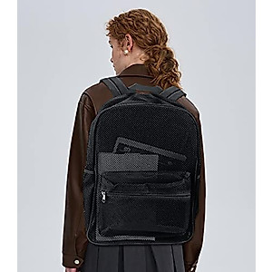 MCWTH Heavy Duty Mesh Backpack, See Through College Student Mesh Bookbag (Black)