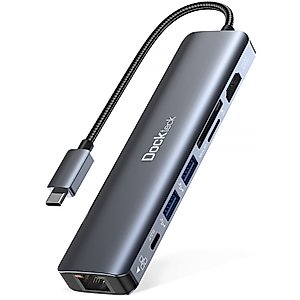 dockteck 7-in-1 USB C Hub with 4K 60Hz HDMI, 1Gbps Ethernet, 100W Power Delivery, SD/TF Card Slots, USB 3.0 Data Ports for MacBook, iPad Pro, XPS