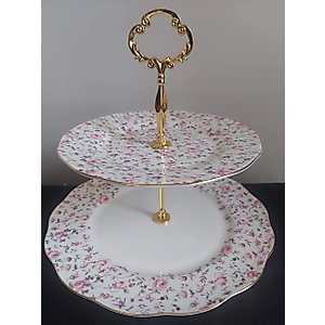 Royal Albert Rose Confetti 2-Tiered Serving Tray, White/Pink