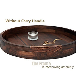MAGIGO 16 Inches Extra Large Round Black Walnut Wood Ottoman Tray with Handles, Serve Tea, Coffee or Breakfast in Bed, Classic Circular Wooden Decorative Serving Tray