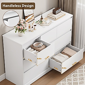 FACBOTALL Dresser for Bedroom, Modern White Dresser, Wood Chest of Drawers Nursery Dresser with Storage, 7 Drawer Double Dresser with Handle Free, Large Storage Dresser Organizer for Living Room,White