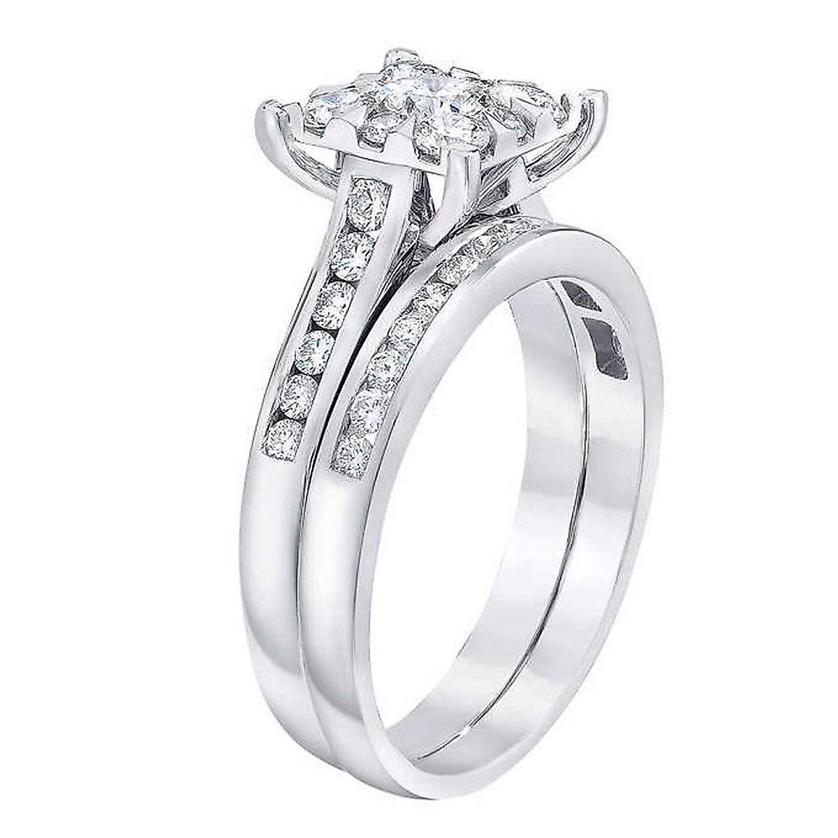 1 3/4 Ct Diamond Princess Cut Framed Engagement Wedding Ring Set 10k White Gold - Size 5