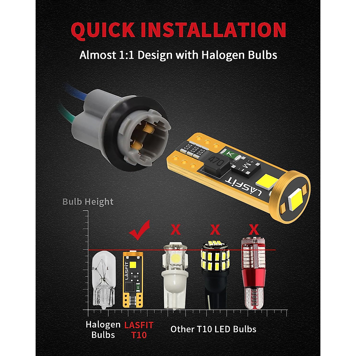 LASFIT 194 168 2825 W5W LED Bulb White Canbus Error Free, T10 LED Bulbs 400LM 6000K Super Bright for Dome Map License Plate Trunk Cargo Lights (2-Pack)