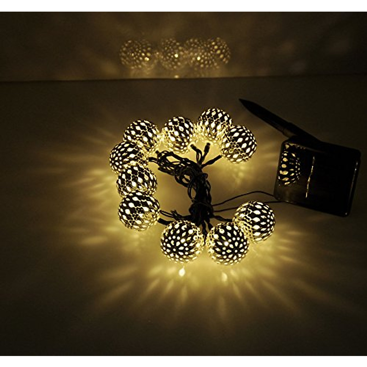 Modern Home Solar LED String Lights - Moroccan Metal Globe Lanterns