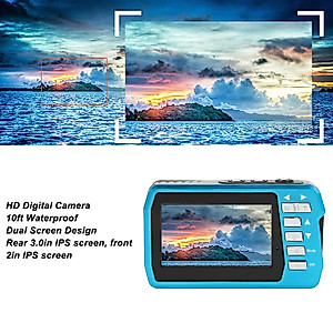 Dual Screen Digital Camera, 4K 30Fps 56MP 18X Video Recording Camera Built in Microphone, Dual Screen, Continuous Shooting, 10ft Waterproof, with 1700mAh Battery