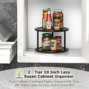 Lazy Susan Spice Rack Organizer - 2 Tier Bamboo Wooden Turntable for Cabinet,10 Inch Black