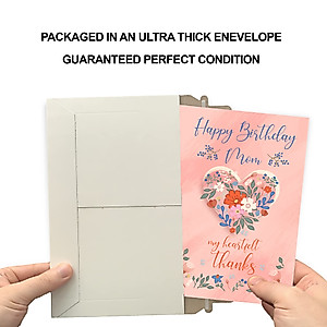 Prime Greetings Heartfelt Birthday Card For Mom (Mother), Made in America, Eco-Friendly, Thick Card Stock with Premium Envelope 5in x 7.75in, Packaged in Protective Mailer