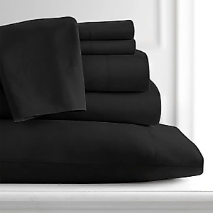 Raymond Waites 4 Piece Sheet Set, Cotton Rich, 400-Thread Count, Black, Queen Sheet Set