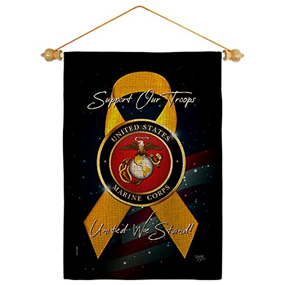 Support Marine Corps Burlap Garden Flag - Set Wood Dowel Armed Forces USMC Semper Fi United State American Military Veteran Retire Official - House Banner Small Yard Gift Double-Sided 13 X 18.5