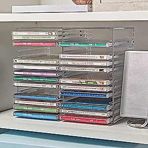 STORi Stackable Clear Plastic CD Organizer with Rubber Feet | Rectangular Jewel Cases Holder Perfect for Office and Theatre Room | Holds up to 30 CD Cases | Made in USA