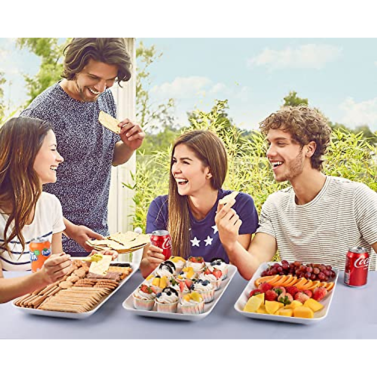 DELLING Large Serving Platter Set, 16 inch Large Serving Tray, White Porcelain Platters for Serving Food, Large Serving Trays for Party, Entertaining, Fruit, Appetizer, Oven Safe Dinnerware Set of 3