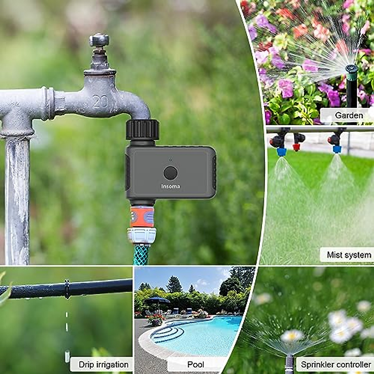WiFi Sprinkler Timer, WiFi Water Timer for Garden, Irrigation Hose Timer with Hub, APP & Voice Control, Remote Control Irrigation System Compatible with Alexa, Two Irrigation Modes/Rain Delay