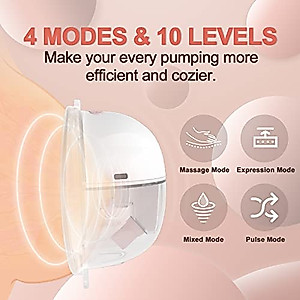 Wearable Breast Pump,PatPat Double Hands Free Breast Pump with 4 Modes 10 Levels Portable Electric Breast Pump 24mm/19mm/17mm,2 Pack Wearable Pumps Easy to Use and Clean,Leak-Proof
