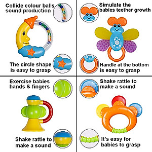Baby Teether Rattles Sets Toy,Babies Grab Shaker and Spin Rattle Toy Early Educational Toys with Owl Bottle Set for 0,3,6,9,12 Month Newborn Toys Baby Boy Girl