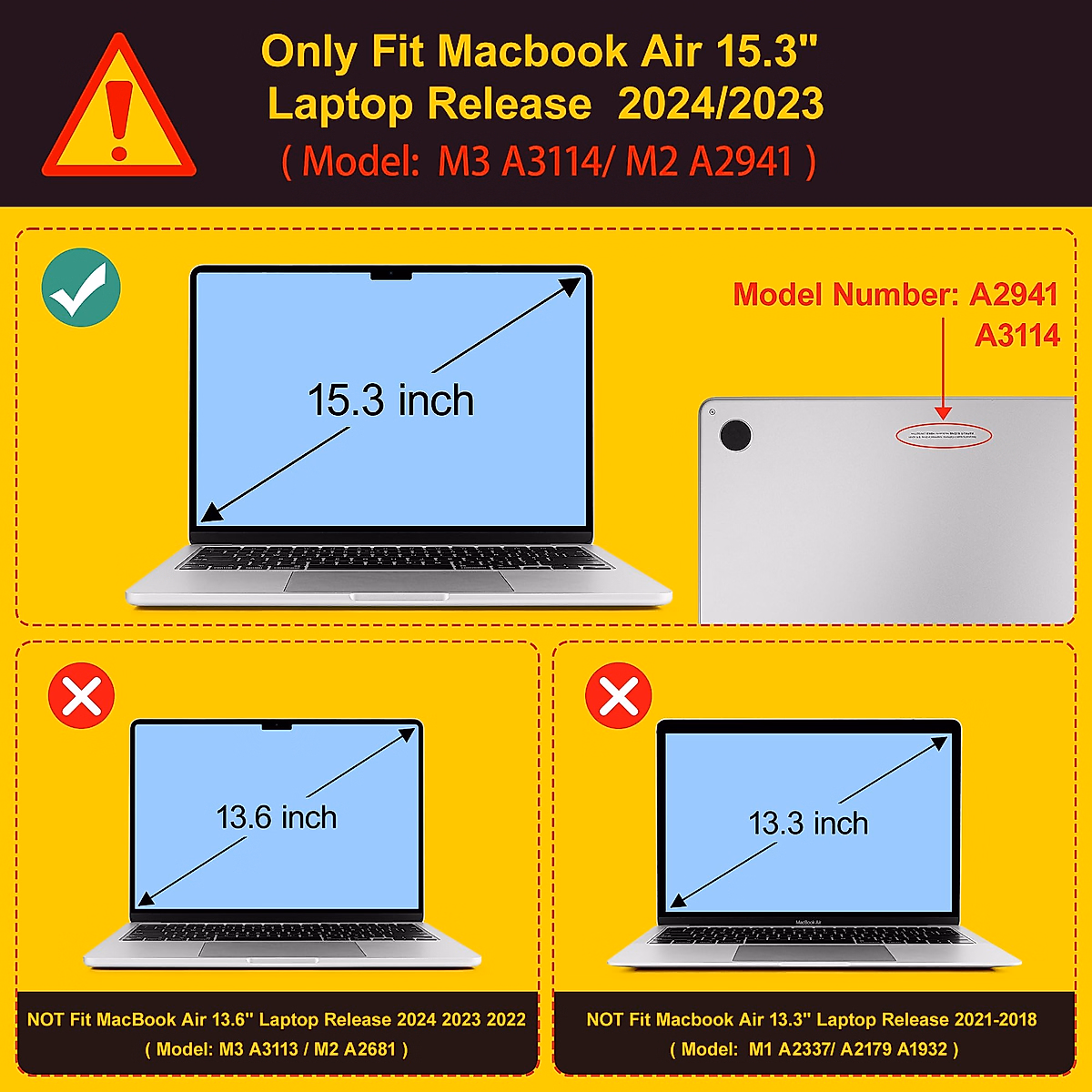 Mektron Case for MacBook Air 15 INCH 2024 M3 A3114 /2023 M2 A2941 Case with 15.3" Liquid Retina Display & Touch ID Cover, Plastic Hard Shell with Screen Protector, Crystal Clear