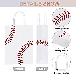 durony 16 Pieces Baseball Party Favor Bags with Handles Tissue Paper Baseball Gift Paper Bags Goodie Candy Treat Bags for Birthday, Baseball Themed Party Supplies (8.6 x 6.2 x 3.1 Inches)