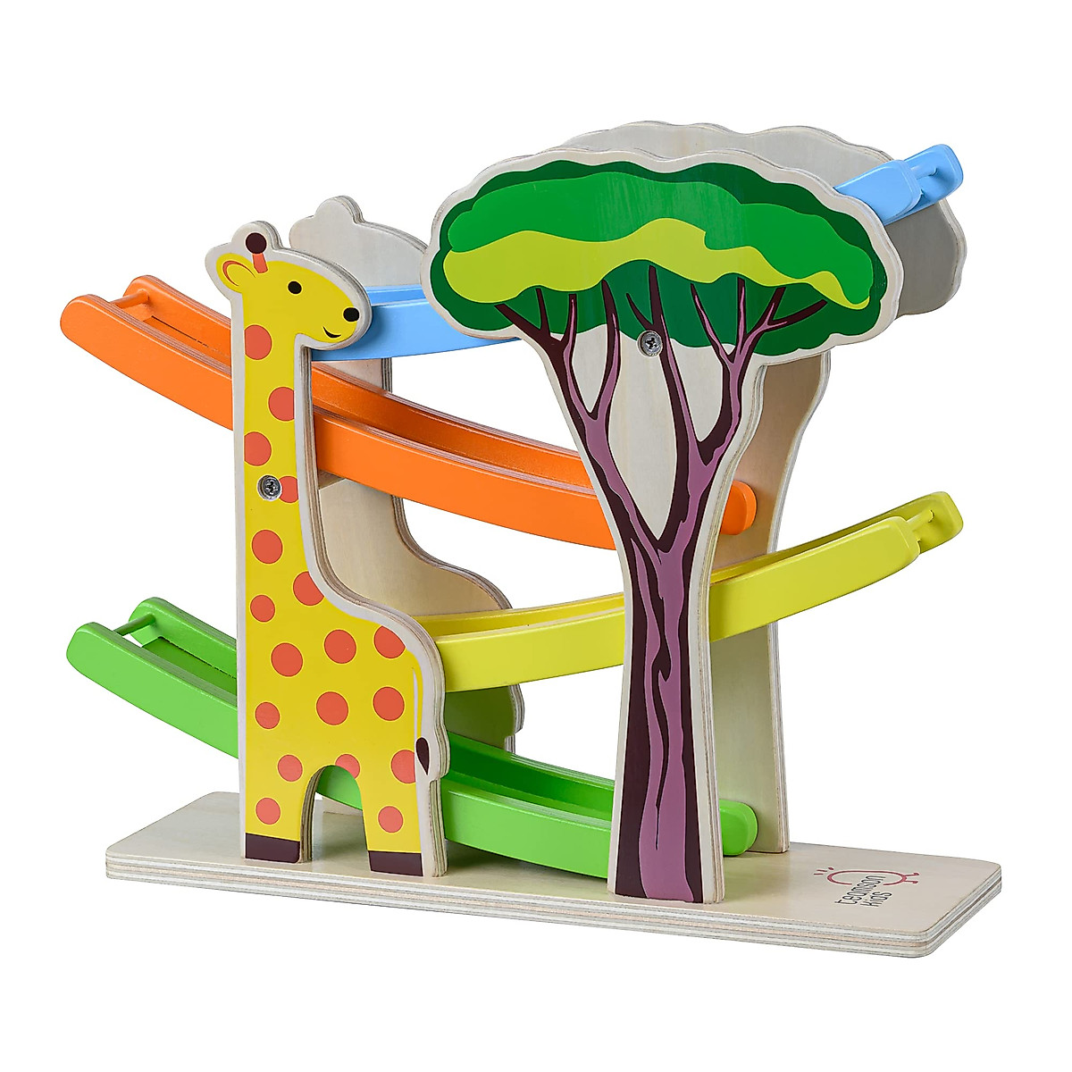 Teamson Kids Preschool Play Lab Wooden Safari Ramp Racer with Animal Print Cars, Multicolor