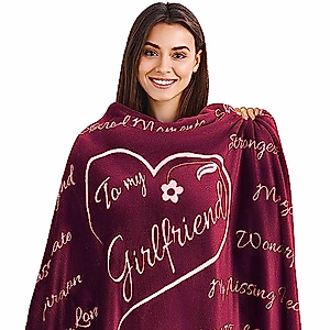 Gifts for Girlfriend Blanket, Romantic Gifts for Her, To My Girlfriend Gift Ideas, Birthday Gifts for Girlfriend From Boyfriend, Girlfriend Gifts, GF BF Presents, Throw Blanket 65” x 50” (Merlot Red)