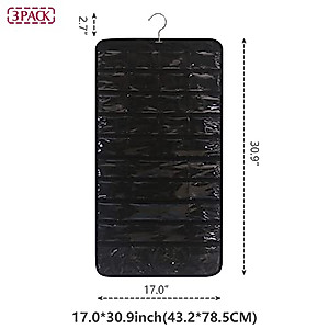 3 Pack Hanging Jewelry Organizer with 80 Pockets Jewelry Storage for Earrings Necklace Bracelet Ring Accessory, Black