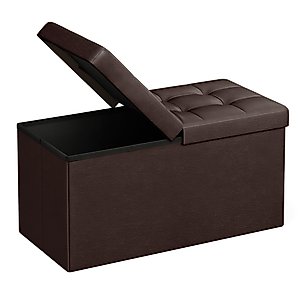 SONGMICS MAZIE Collection - 30 Inches Storage Ottoman Bench with Flipping Lid, Storage Chest Footstool, Load 660 lb, for Entryway, Living Room, Bedroom, Synthetic Leather, Brown ULSF45BR