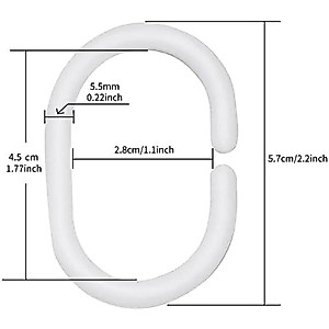 White Plastic Shower Curtain Rings Hooks for Bathroom Shower Window Rod (White 24 Pack)