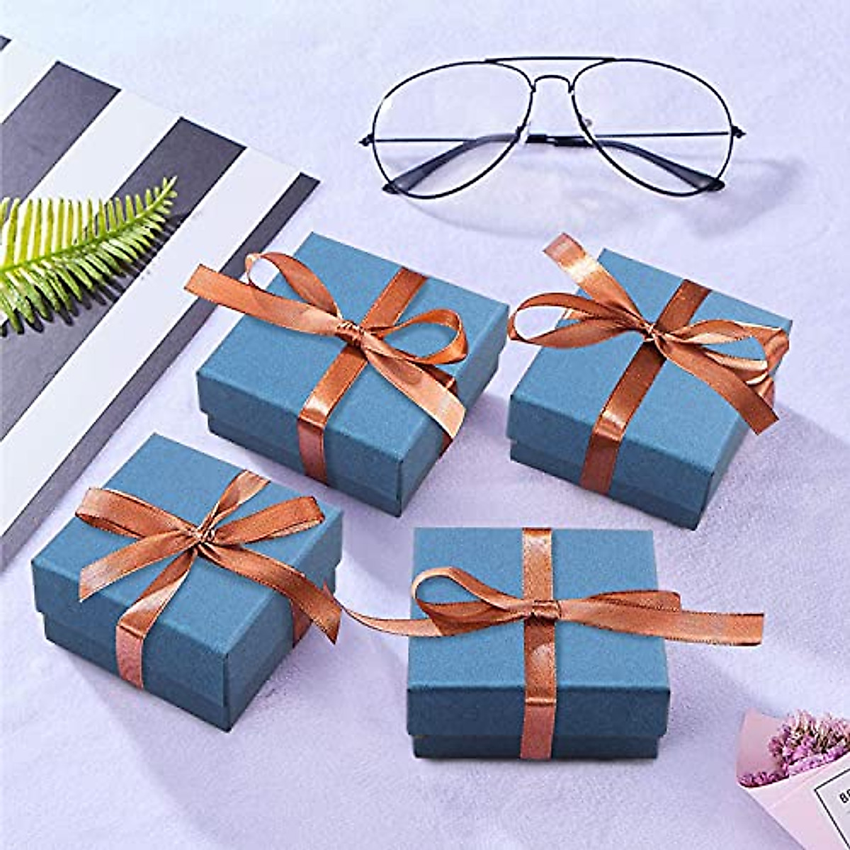 Necklace Earring Ring Box Gift Box,12 Pieces Square Cardboard Jewelry Gift Boxes,Cotton Filled Cardboard Paper Jewelry Box Gift Case (3.27x3.27x1.38 Inches) (Blue)