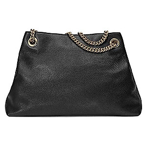 Gucci Soho Medium Black Double Leather Chain Shoulder Bag Tote Black Gold New
