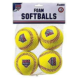 Franklin Sports Foam Practice Softballs - (4) USA Softball Official Size Foam Softballs for Kids - Squishy Foam Softball Balls - Great for Youth Training + Practice, Yellow